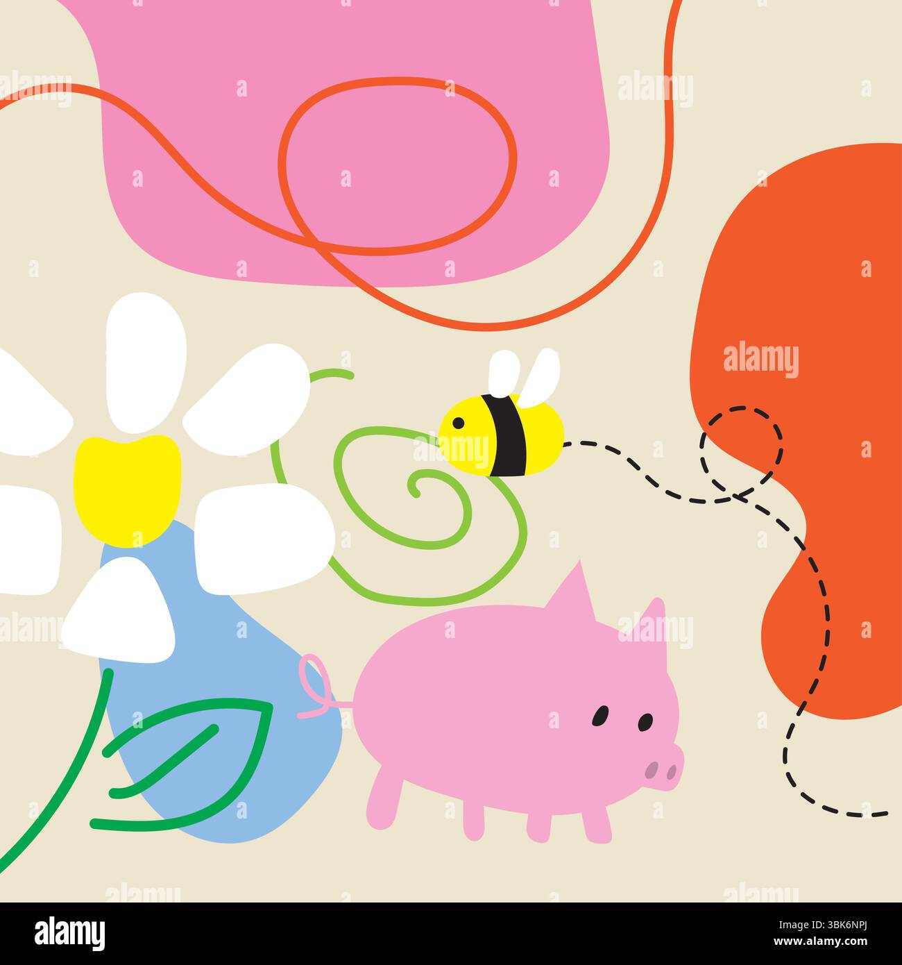 Cute bee pig flower swirl. Vector Stock Vector Image & Art - Alamy