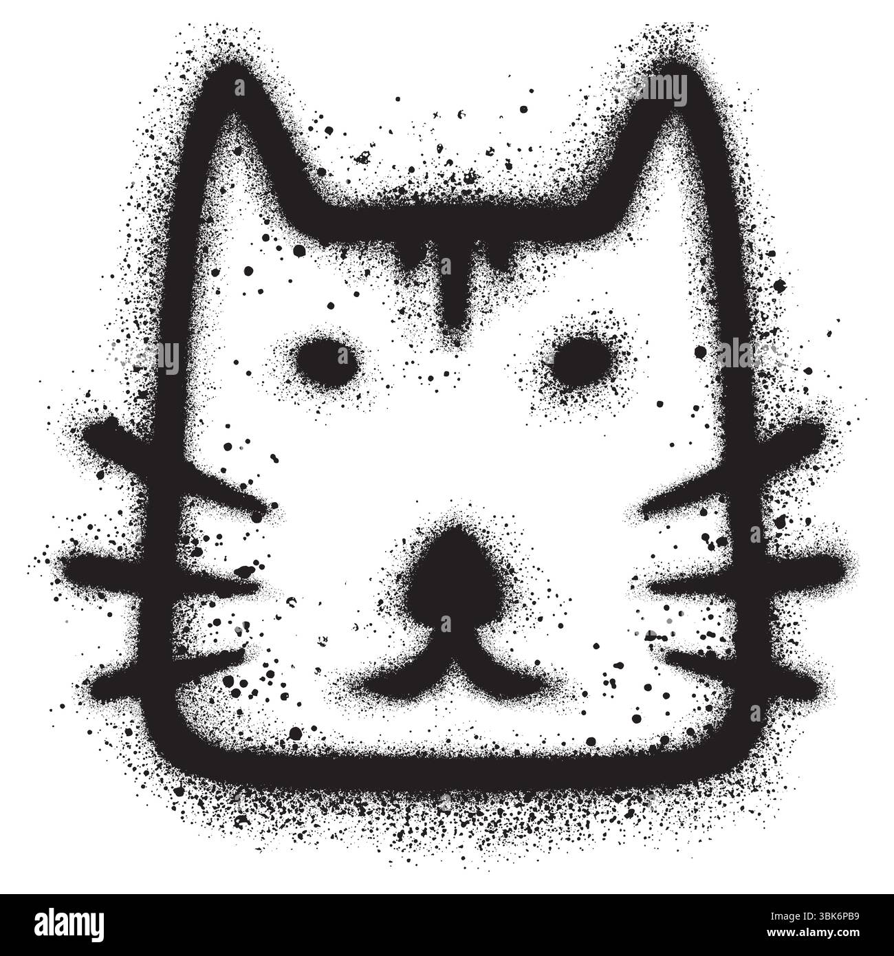 Cute cat graffiti for children with black spray paint. vector ...