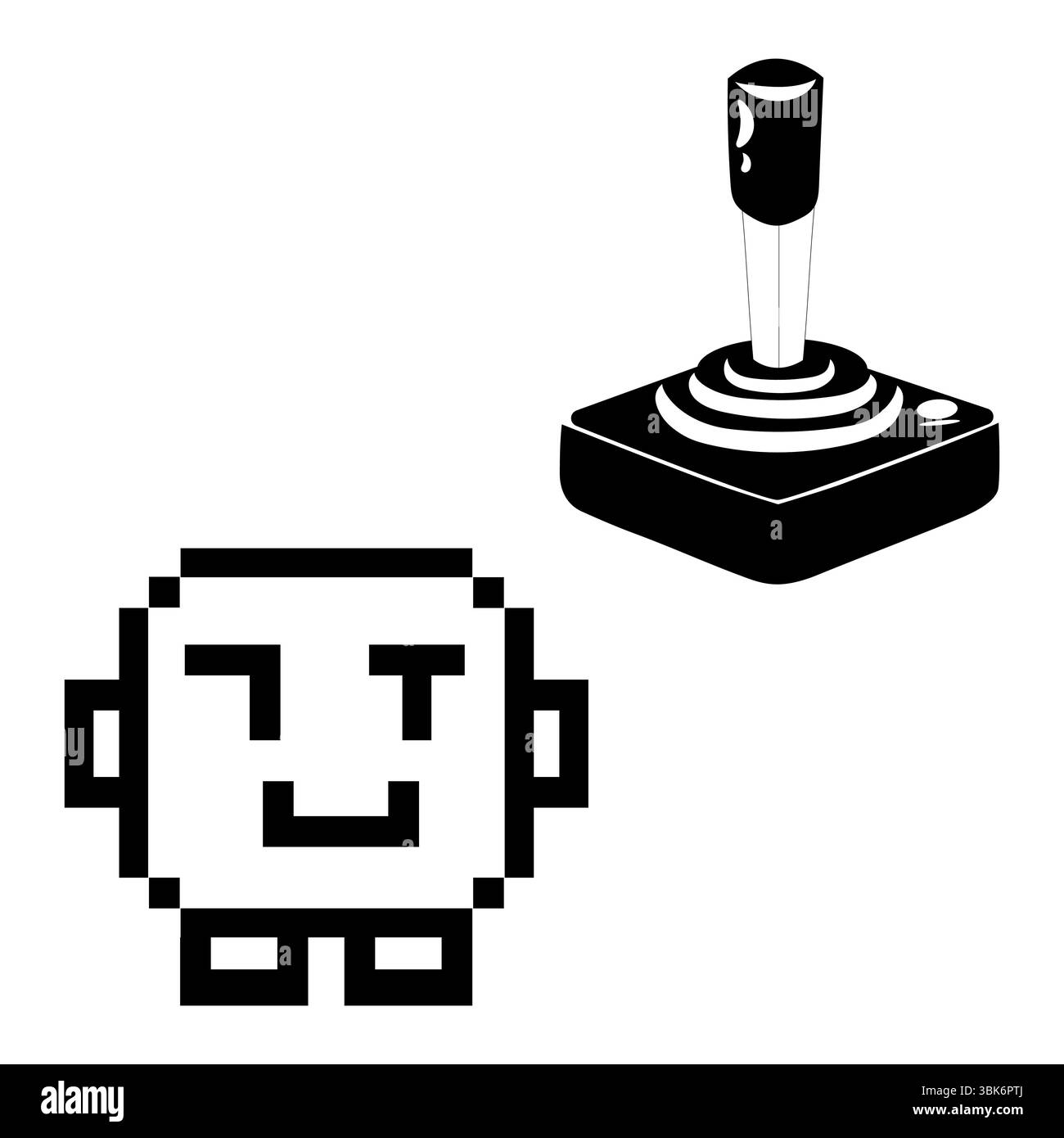 Gaming robot head. Joystick control device. Retro arcade symbol. Vector ...