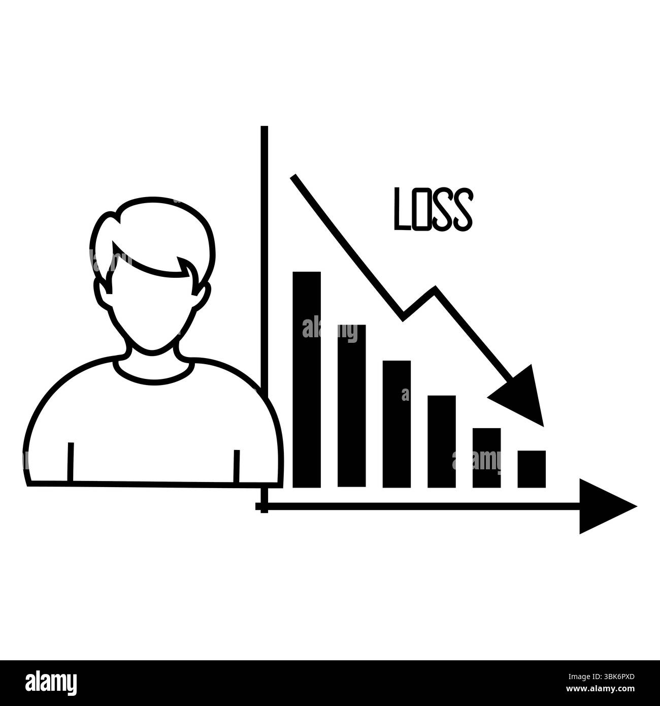 Business decline chart. Financial crisis concept. Person silhouette ...