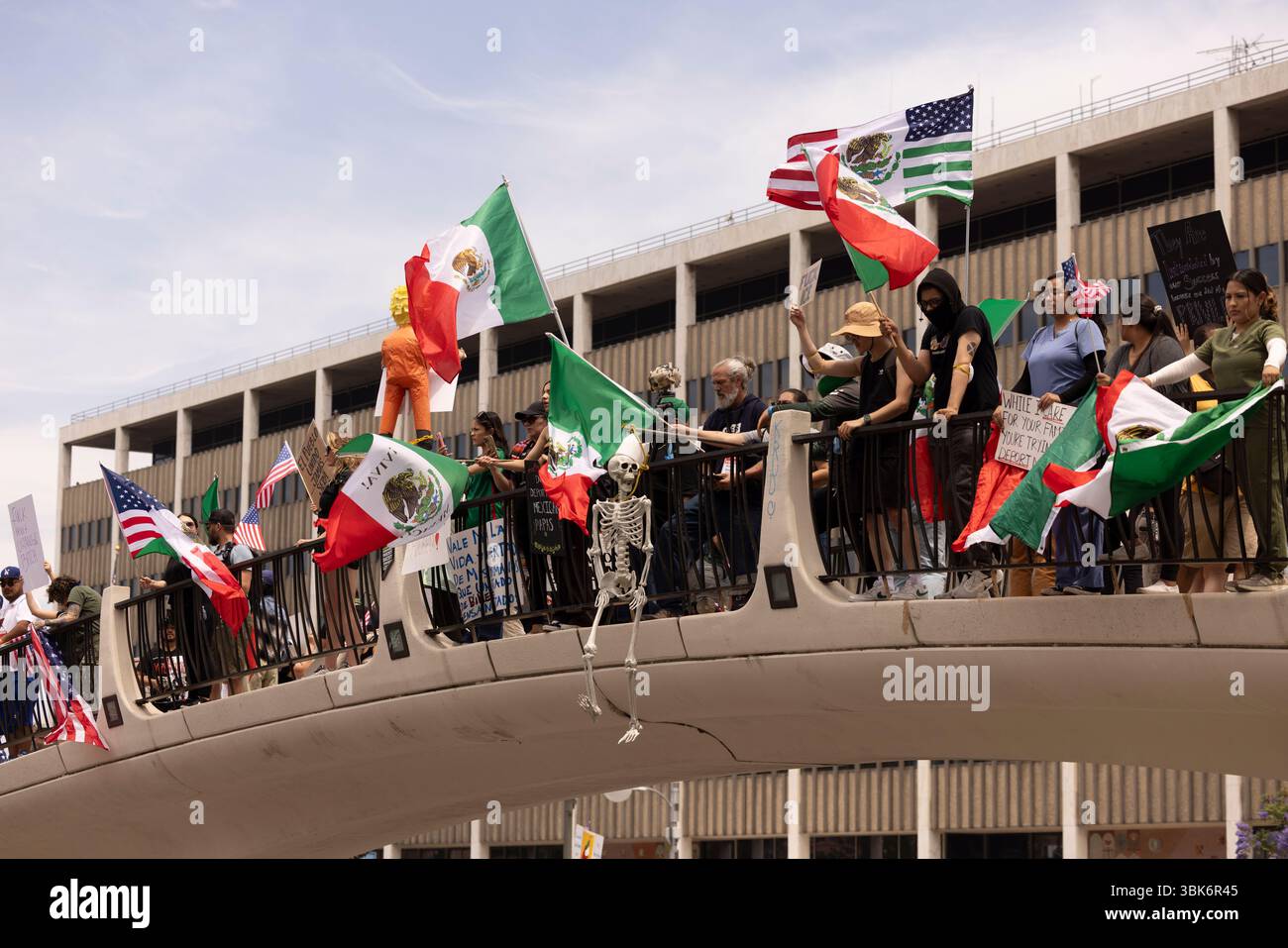 Los Angeles, California, USA - June 14, 2025: People wave Mexican Flags ...