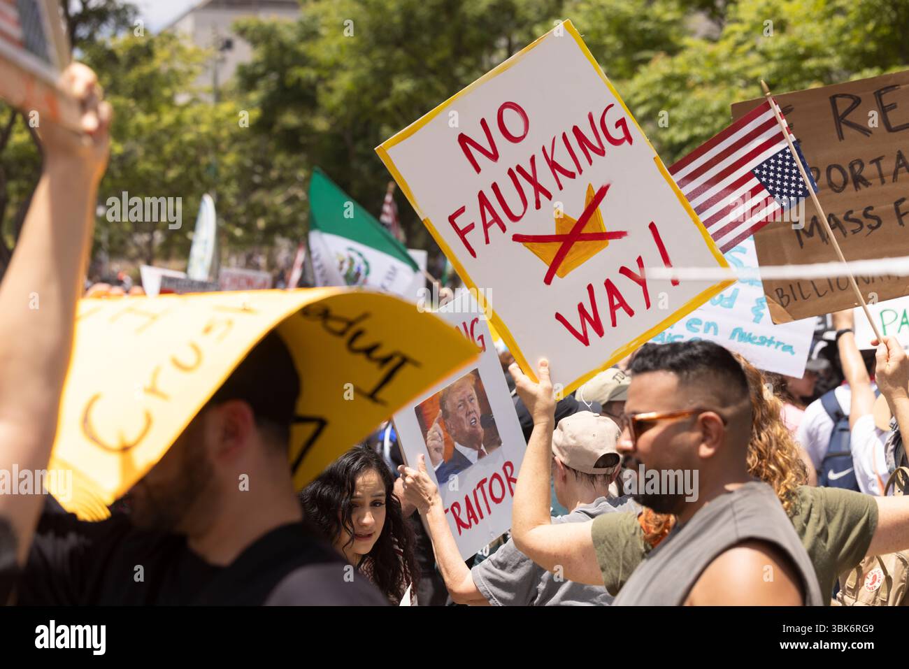 Los Angeles, California, USA - June 14, 2025: People rally to protest ...