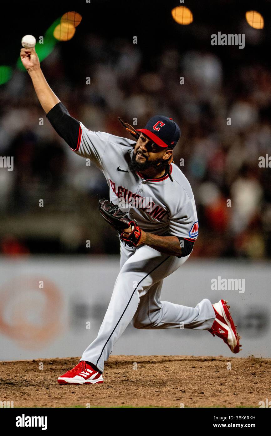 SAN FRANCISCO, CA - JUNE 17: Cleveland Guardians pitcher Emmanuel Clase ...