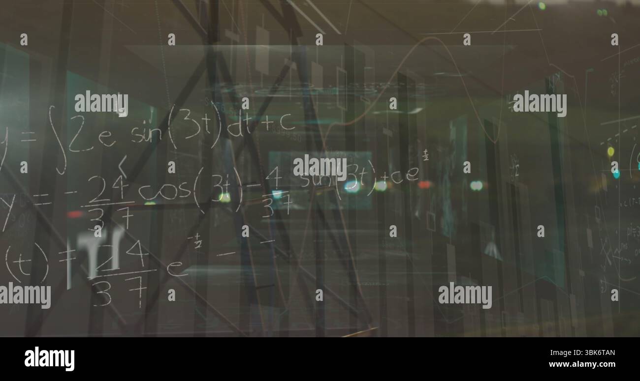 Floating equations and integrals covering subway platform, with metal ...