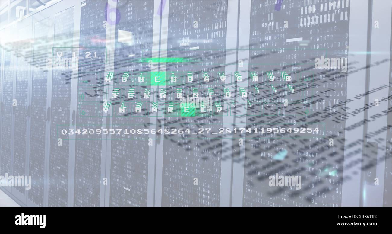 Projecting translucent code overlay above server racks in data center ...