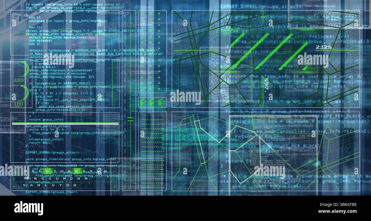 Displaying translucent dashboard showing code panels in virtual ...