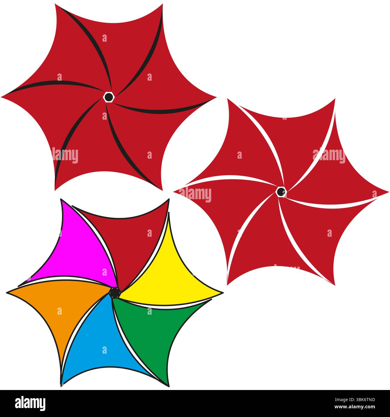 Color umbrella icons. Polygon segment shapes. Vector dotted centers ...