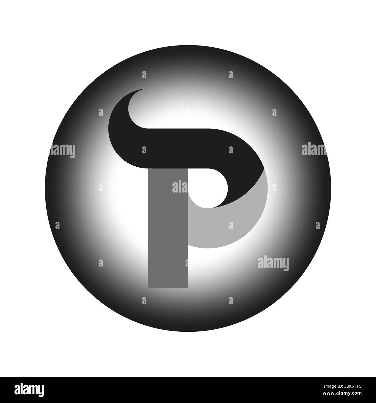Letter P emblem. Gradient round icon. Monochrome shaded shape. Vector ...