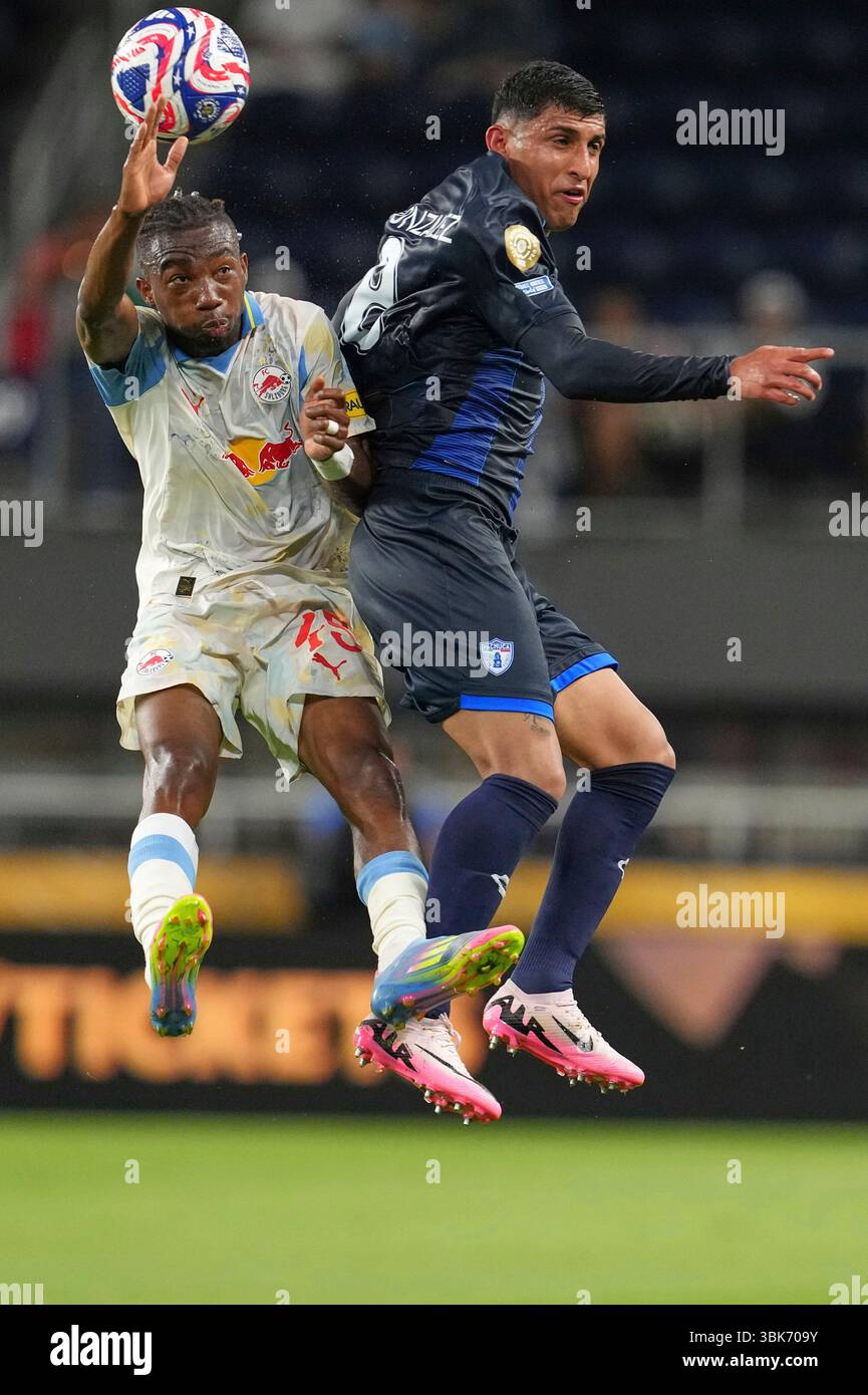 Red Bull Salzburg's Dorgeles Nene, left, and Pachuca's Bryan Gonzalez ...