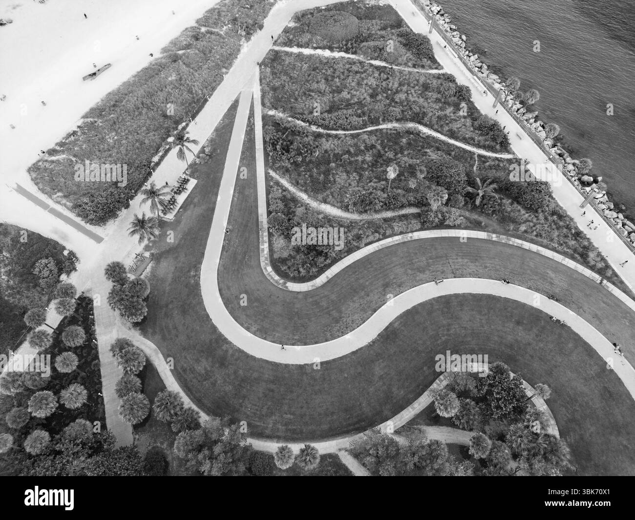 Aerial view on Miami downtown area with park at Biscayne Bay marina in ...