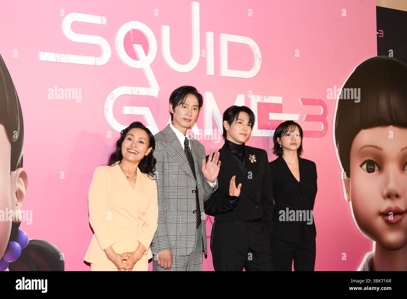 Kang Ae-sim, Park Sung-hoon, Yim Si-wan and Jo Yu-ri attend the "Squid Game" Season 3 Premiere ...
