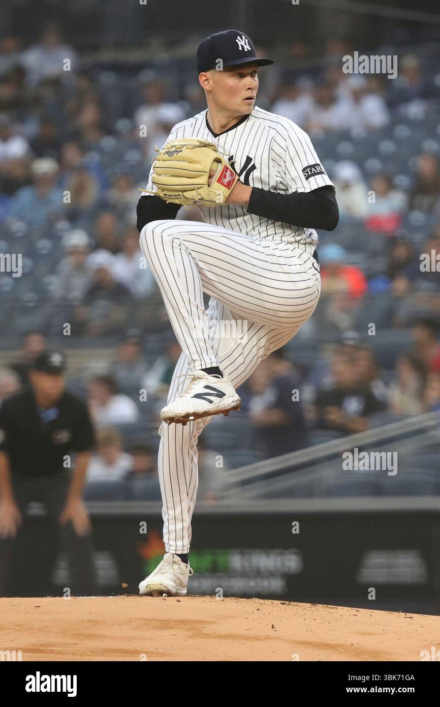 New York Yankees' Will Warren pitches during the first inning of a ...