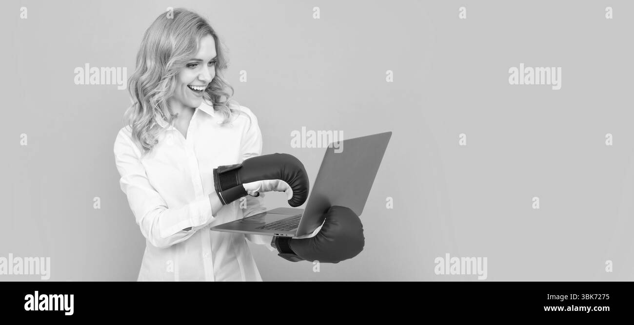 Woman isolated face portrait, banner with mock up copy space. ceo ...