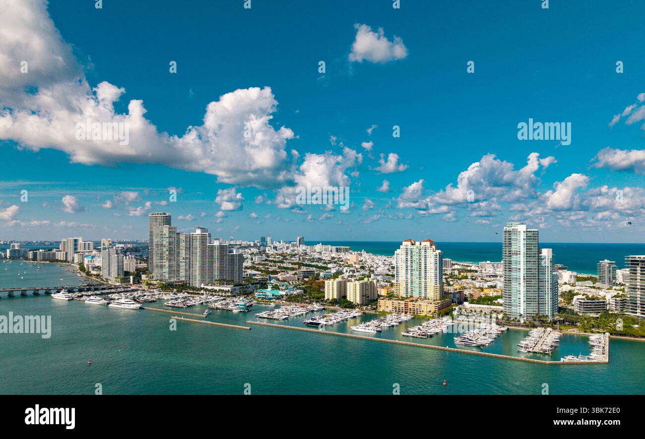 Miami Beach aerial view with skyline. Miami from above. Miamis famous ...