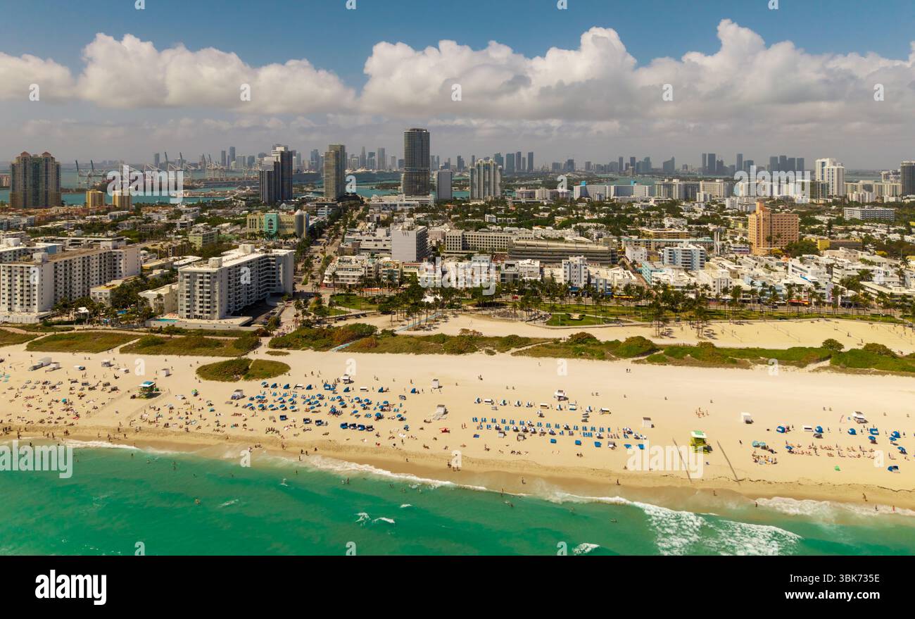 Miami Beach aerial view with skyline. Miami from above. Miamis famous ...
