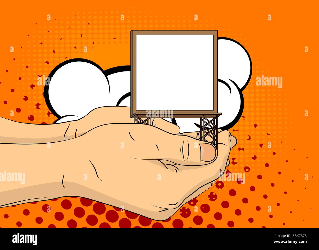 Cartoon, comic book human hands holding Billboard. Retro vector comics ...