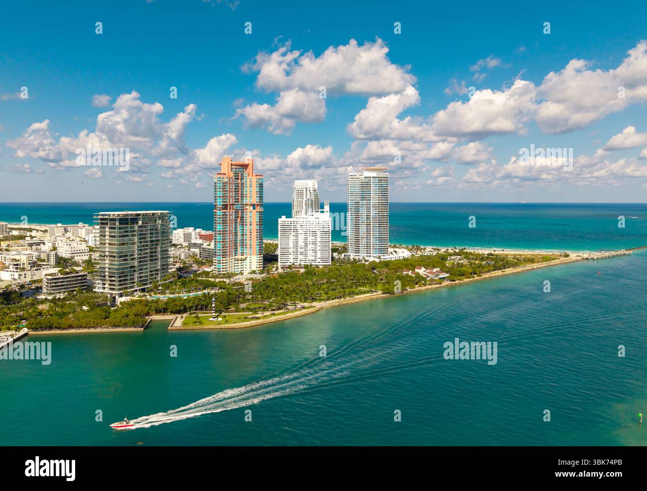 Miami beach cityscape. Miami summer aerial view. Miami Beach shoreline ...
