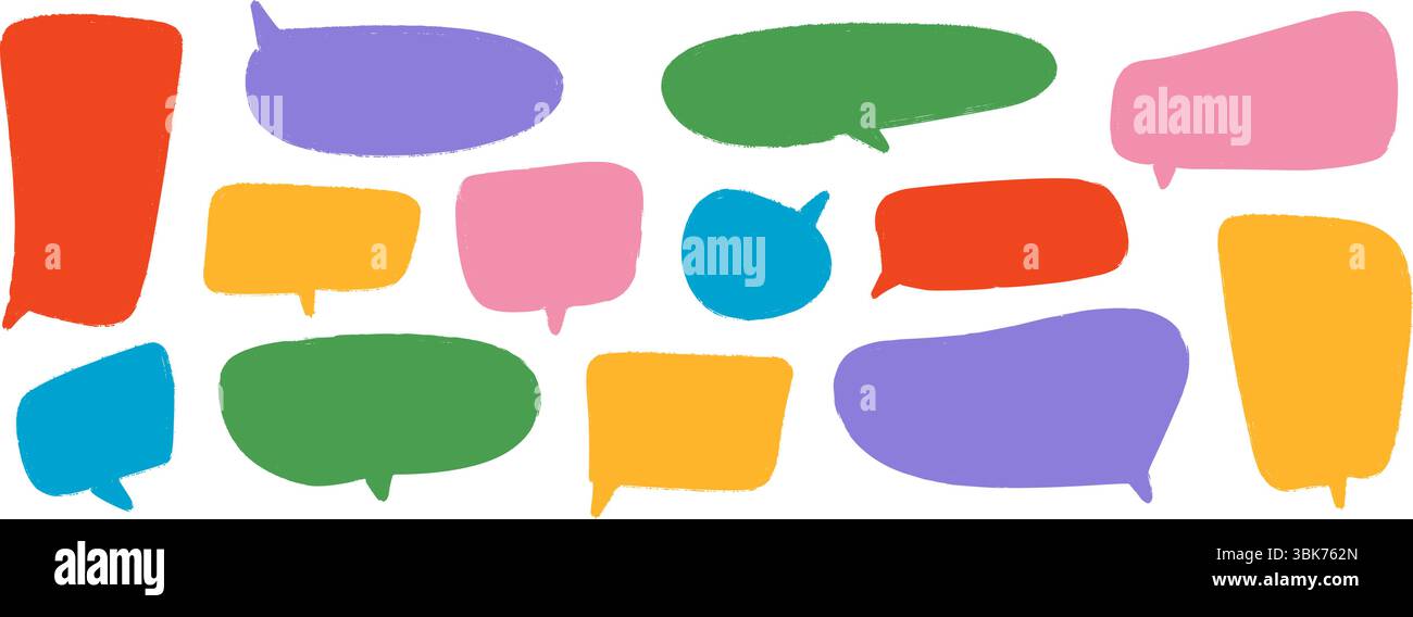 Colored hand drawn speech bubble collection. Doodled dialog box set ...