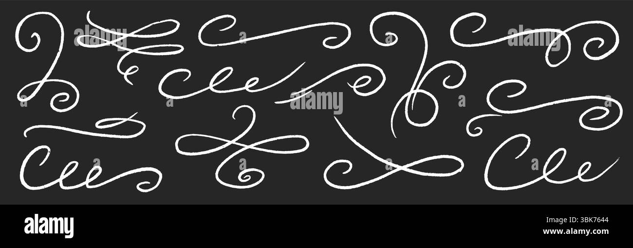Chalk ornament flourish swirl calligraphy set. Hand drawn chalkboard ...