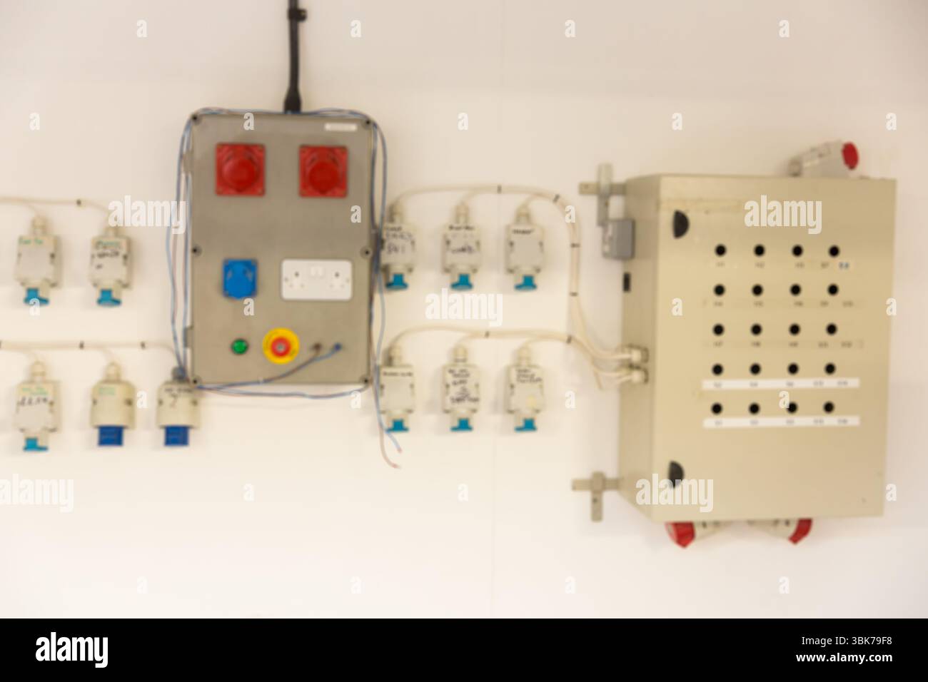 Electrical panel is being shown in flat illustration with red stops ...