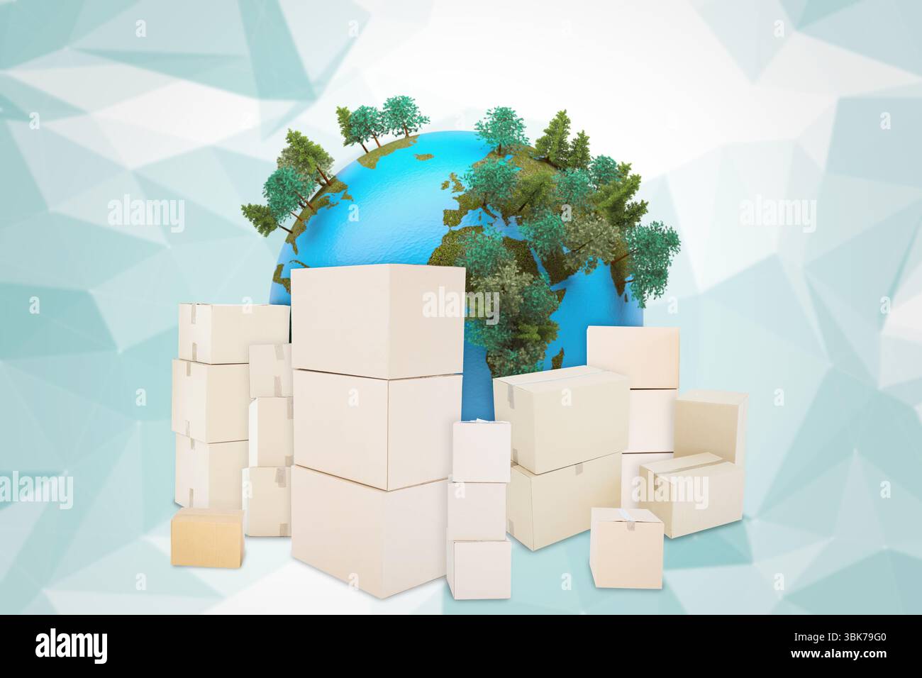Illustration of earth behind boxes Stock Photo - Alamy