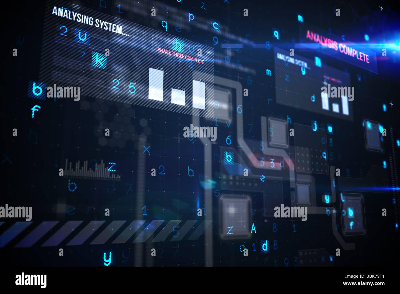 Displaying semi-transparent panels with 3-bar chart on grid, drifting ...