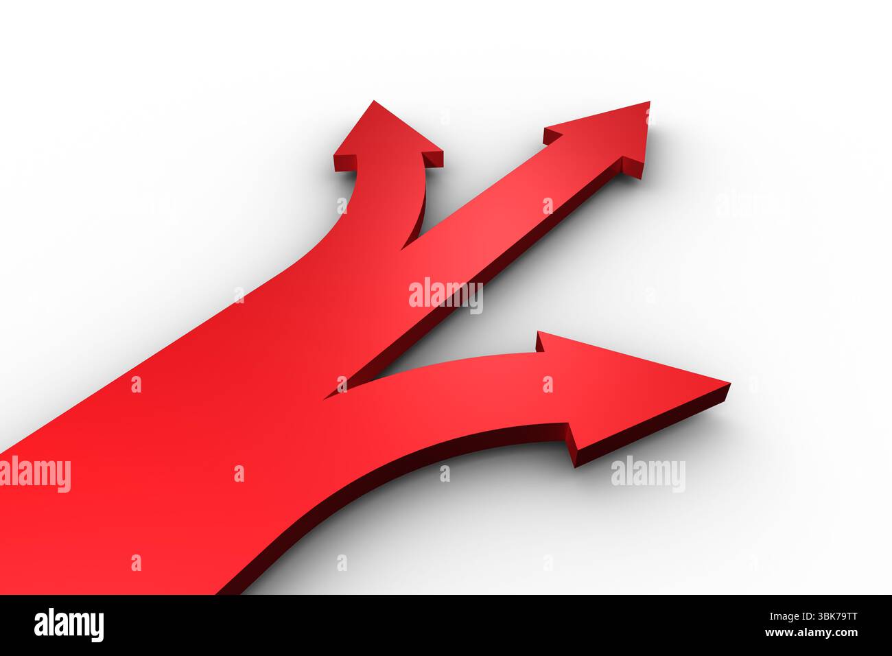 Red arrow graphic splitting into three upward branches on flat design ...
