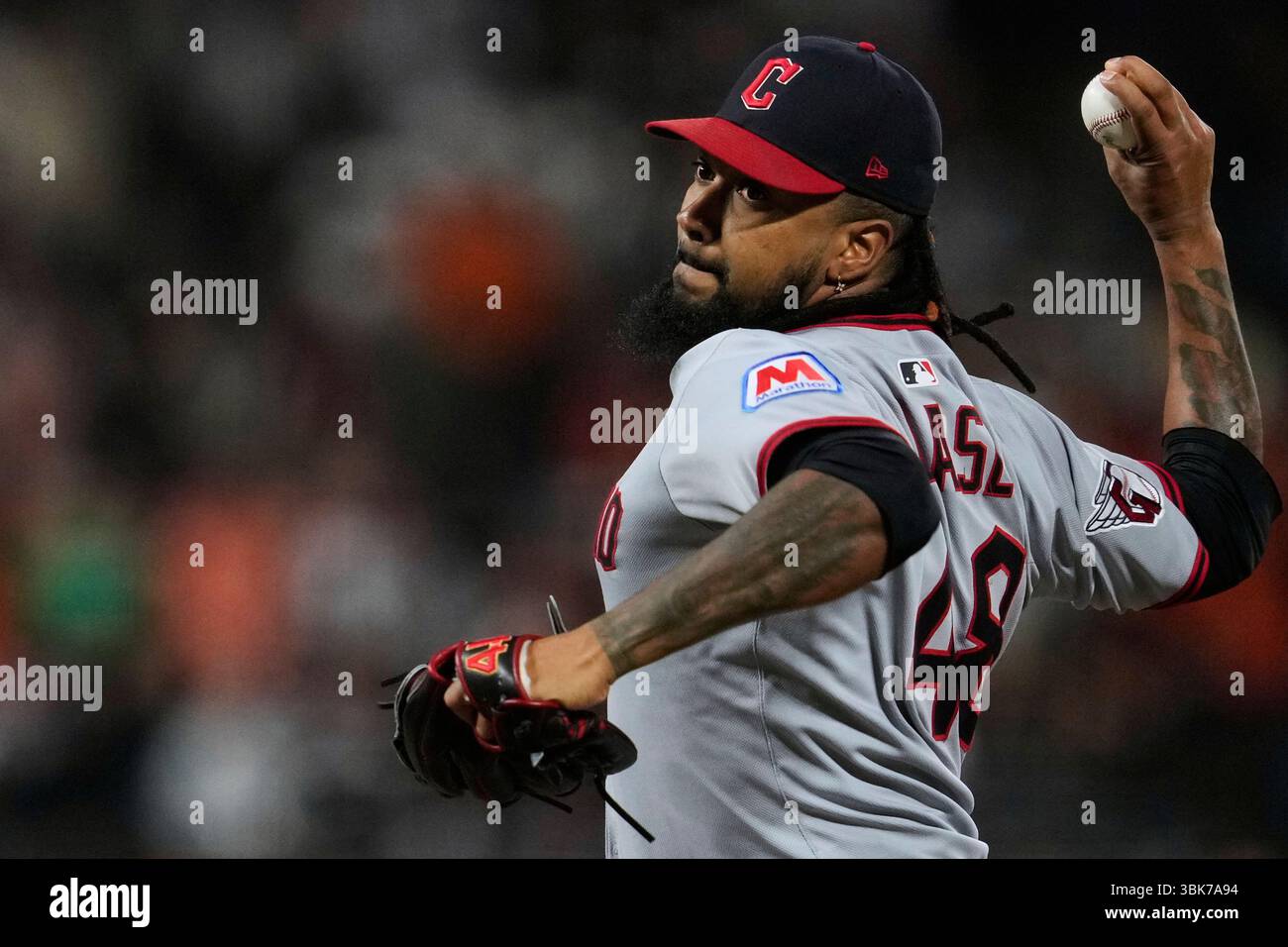 Cleveland Guardians pitcher Emmanuel Clase throws to a San Francisco ...