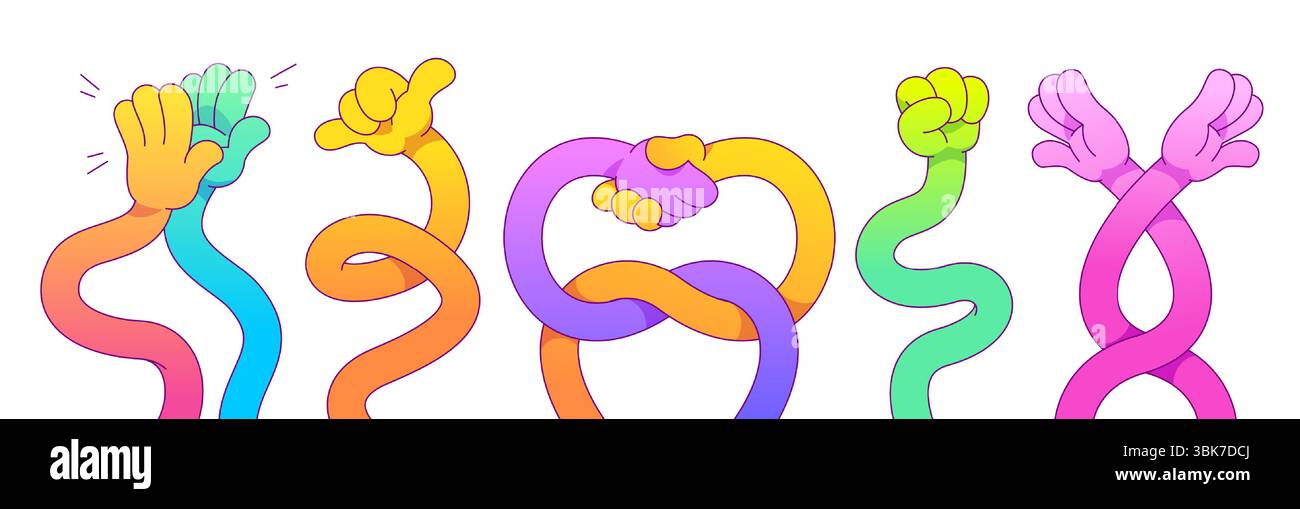 Cartoon flexible gesture hands collection - colorful stretchy arms ...