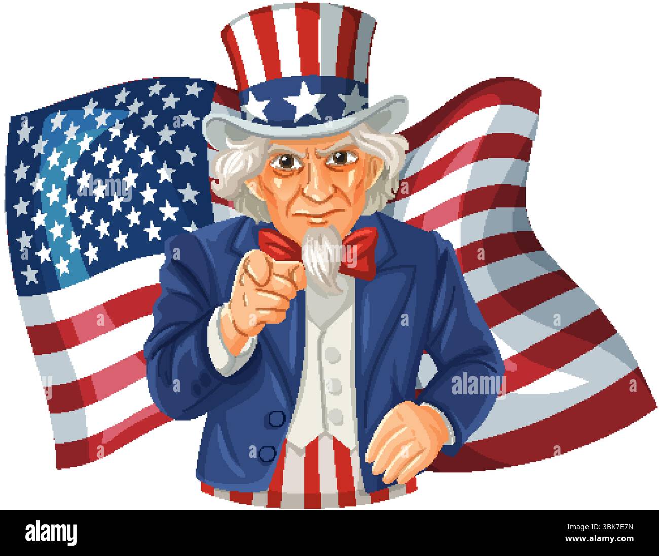 Vector illustration of a classic patriotic figure pointing, set against ...