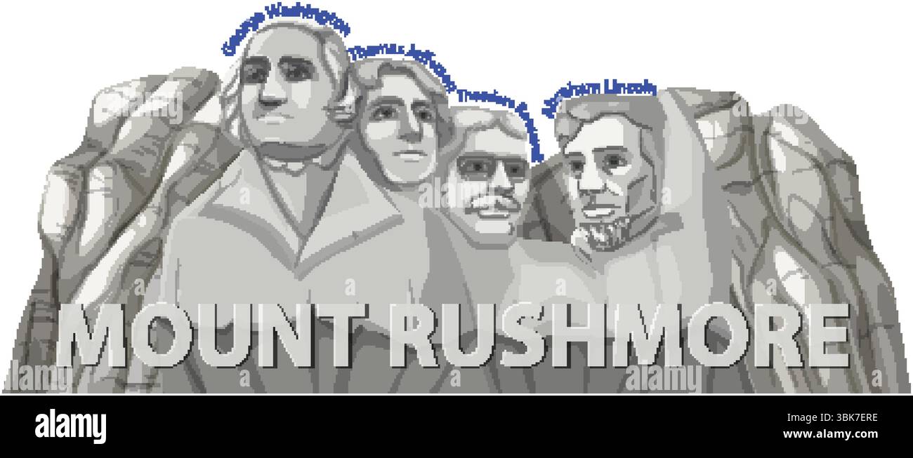 Stylized vector illustration of Mount Rushmore with bold lettering ...
