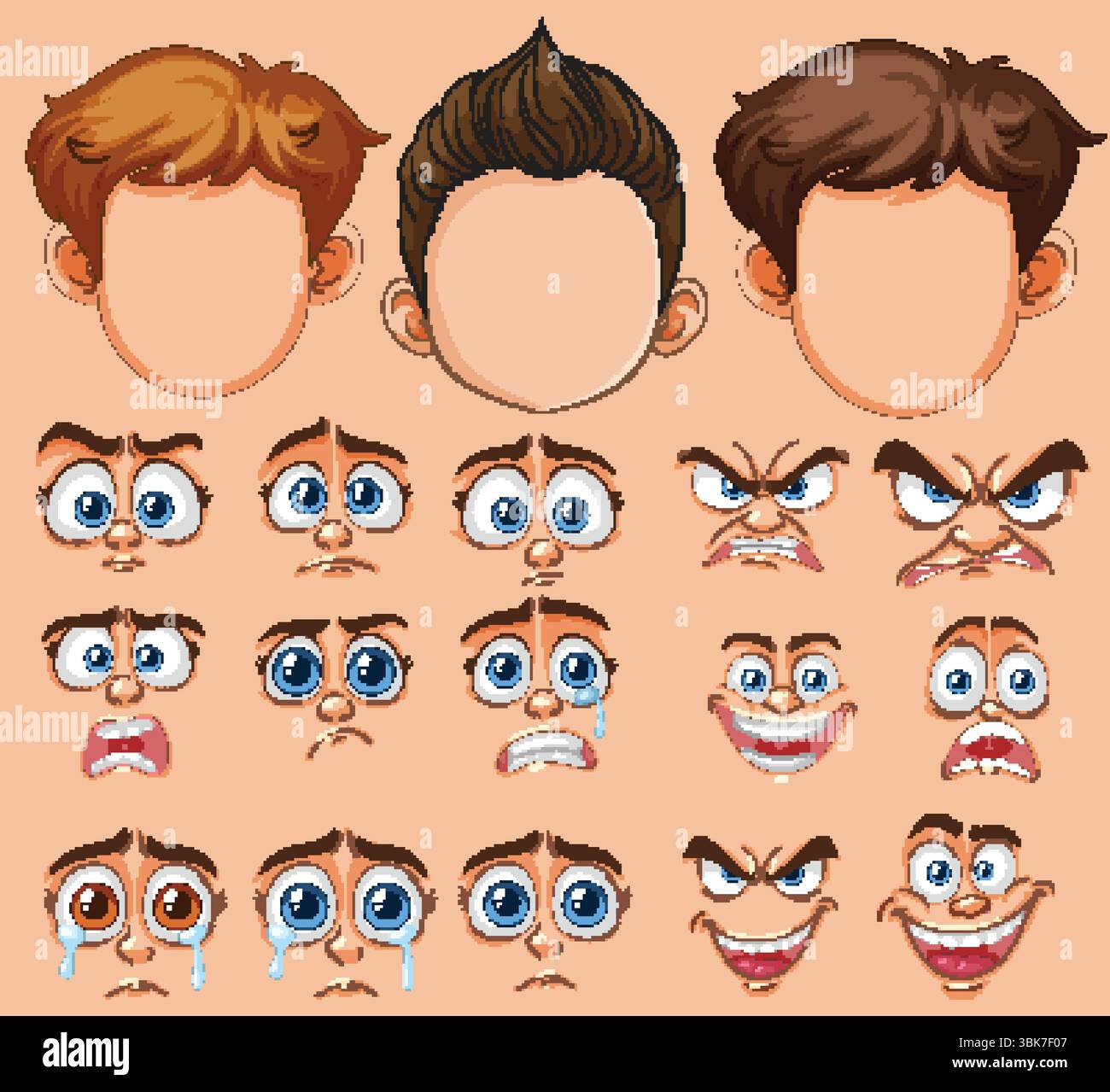 Vector illustration of cartoon faces with various emotions and ...