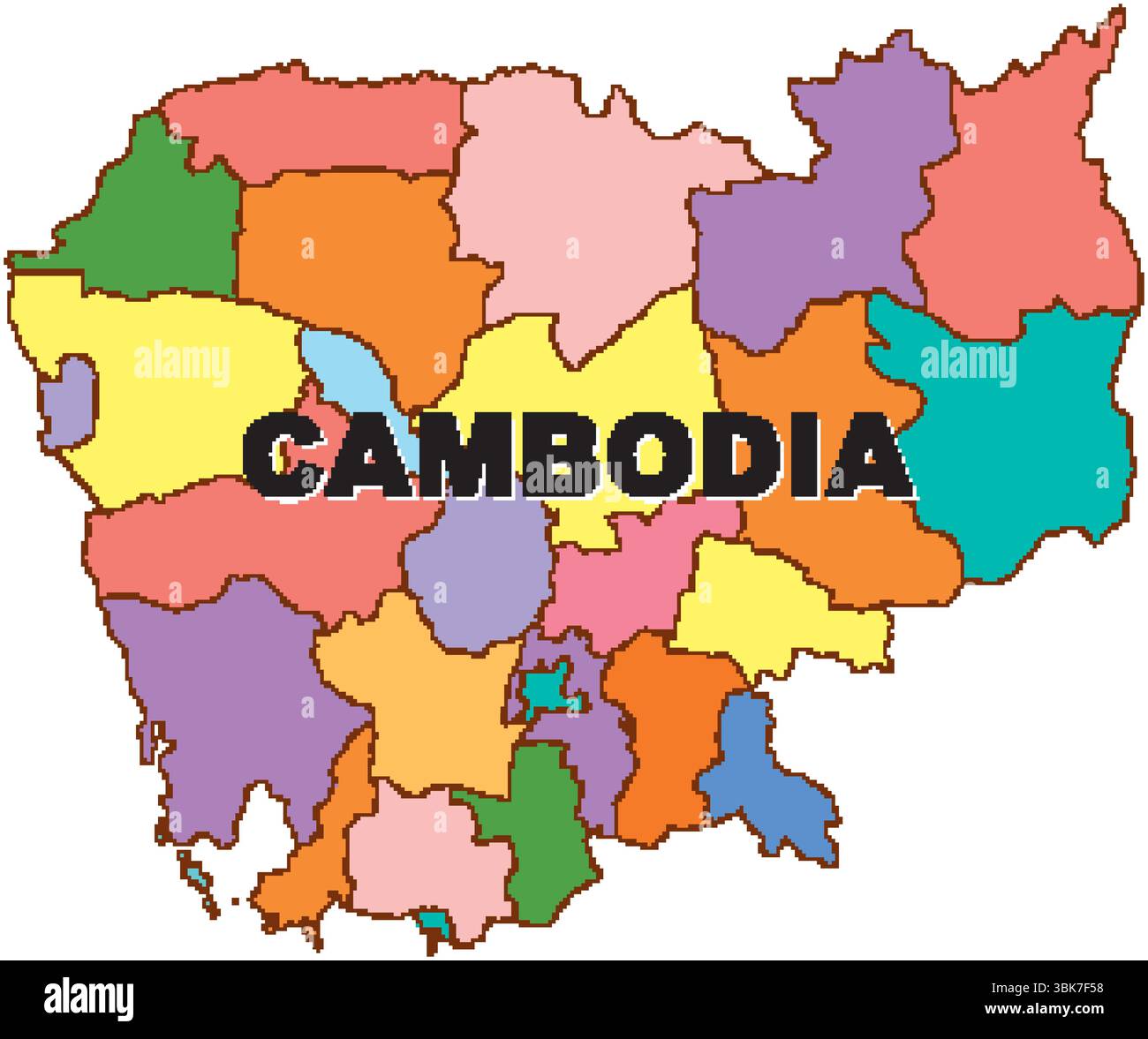 Vibrant vector illustration of Cambodia's map highlighting regions with ...
