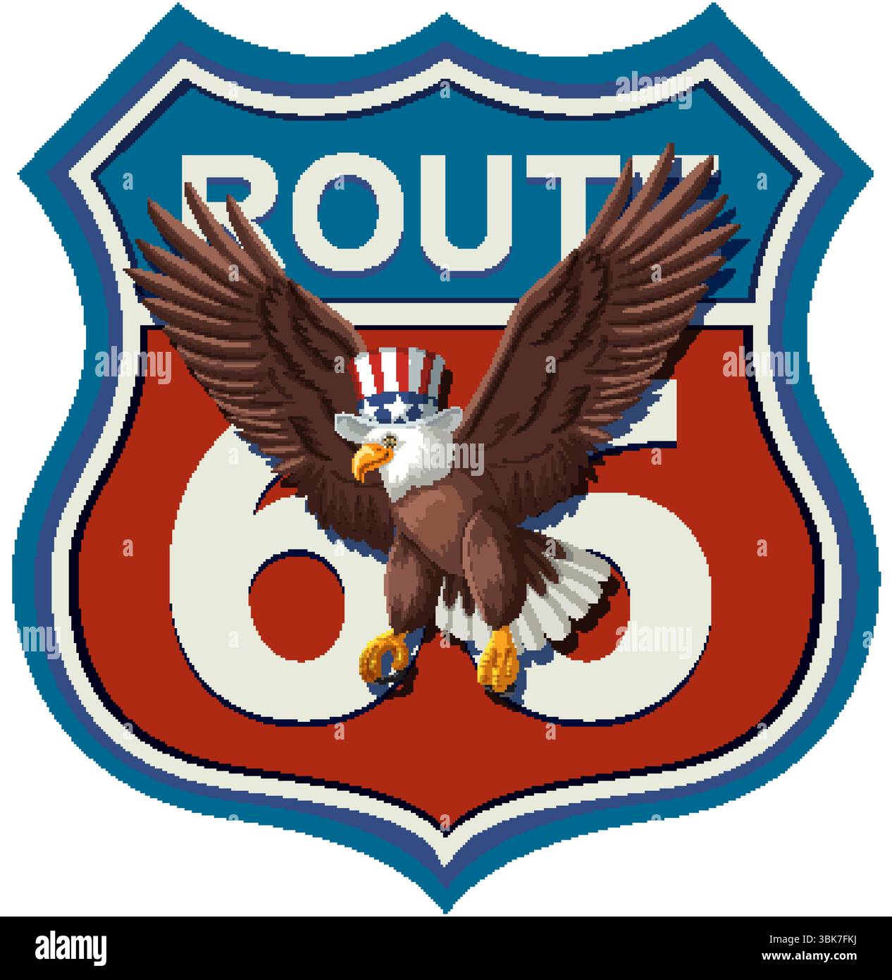 Vector illustration of a bald eagle wearing a patriotic hat, flying ...