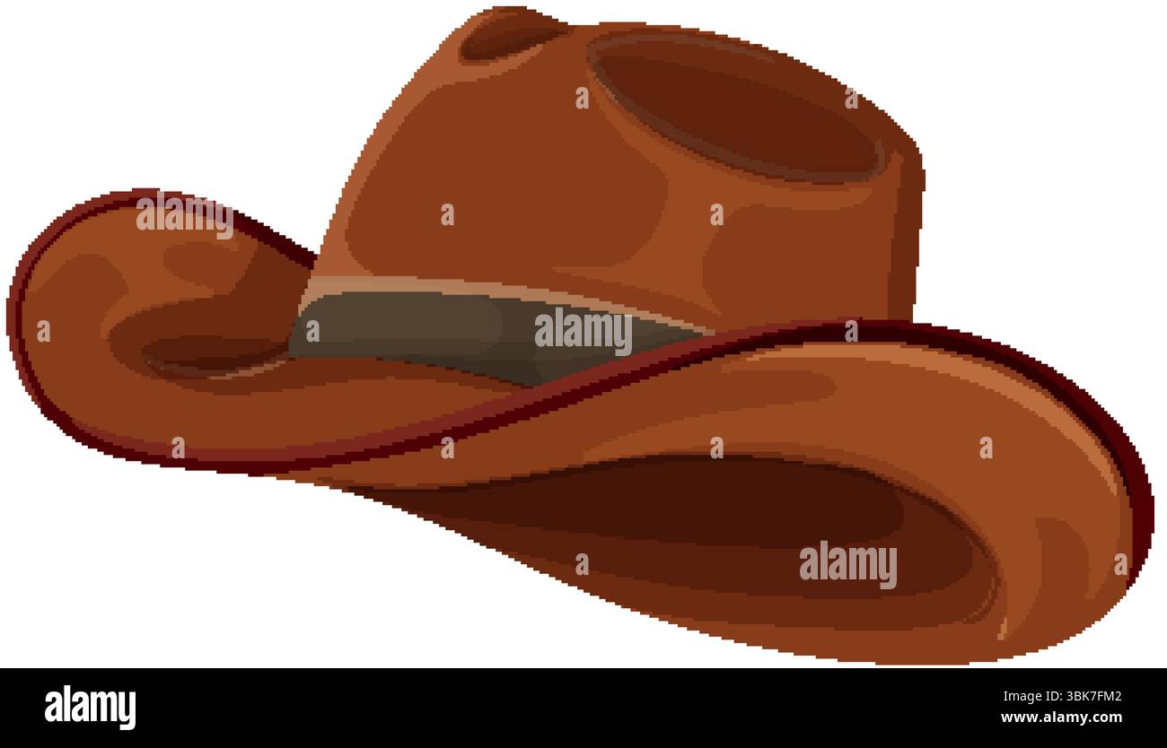 Vector illustration of a classic brown cowboy hat with a wide brim and ...