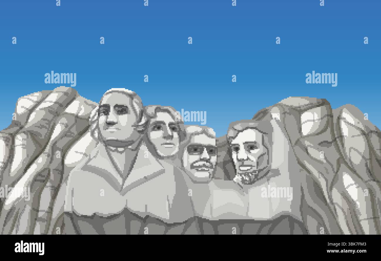 Vector illustration of Mount Rushmore with a clear blue sky ...
