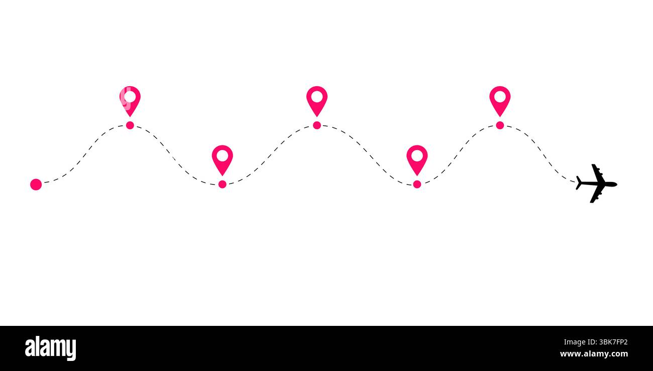 Dotted airplane route paths with flight tracking lines and global air ...