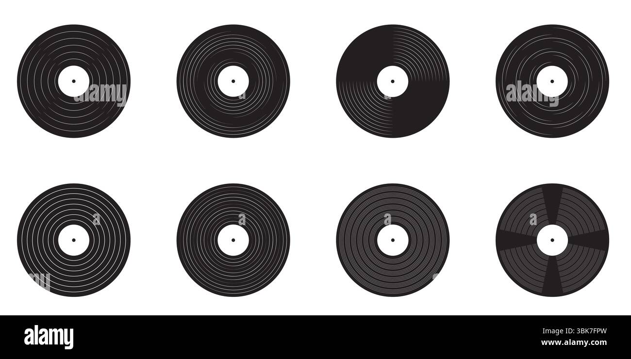 Long play vinyl discs and turntable icons DJ music equipment set Retro ...