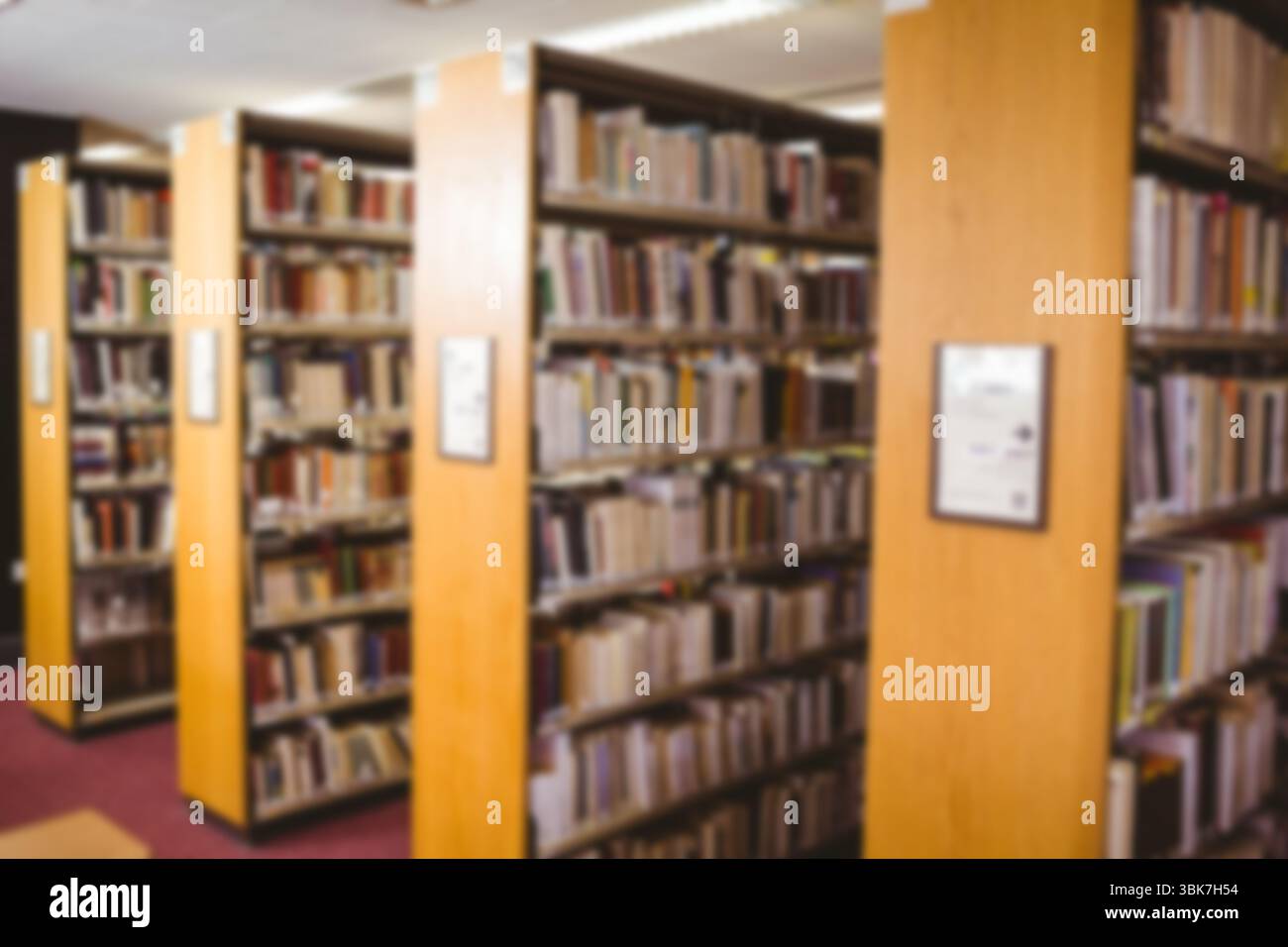 Wooden bookshelves are standing in flat design library interior ...