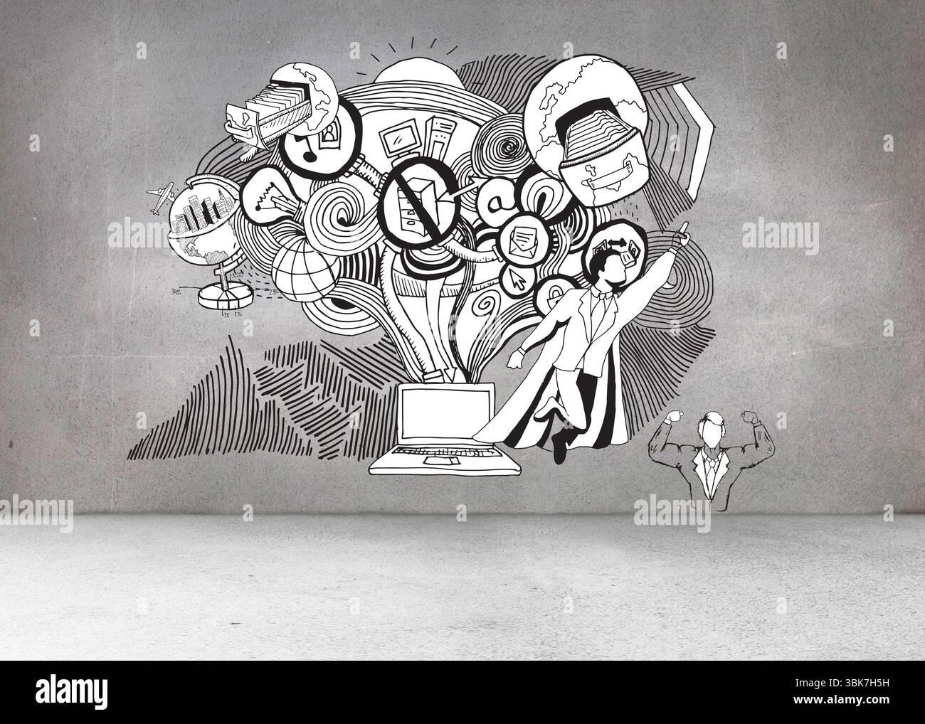 Grey wall with illustrations Stock Photo - Alamy