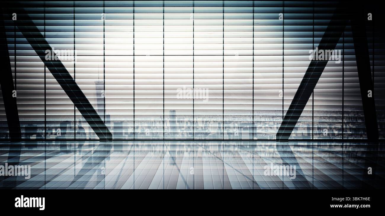 Full-width horizontal blinds and glossy floor are creating flat design ...