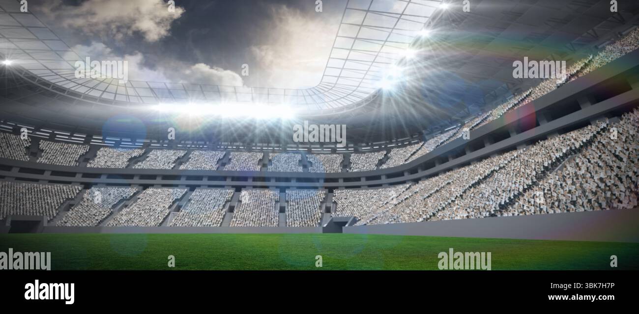 Flat design sports stadium bowl is showing seating tiers around green ...