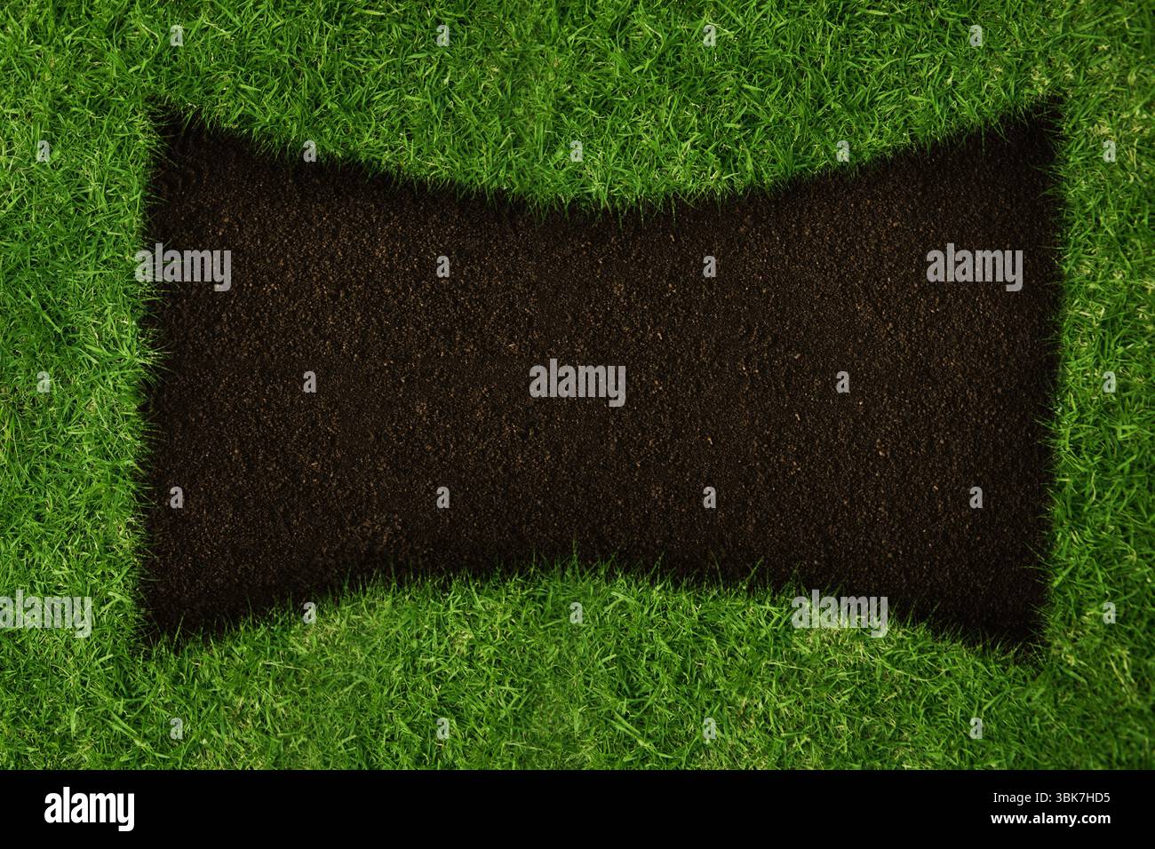 Hourglass shaped dark brown soil patch is being shown in top-down flat ...