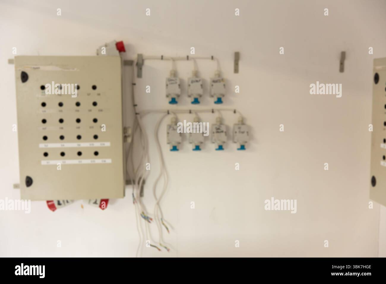 Flat design is showing beige electrical control panel on white wall ...