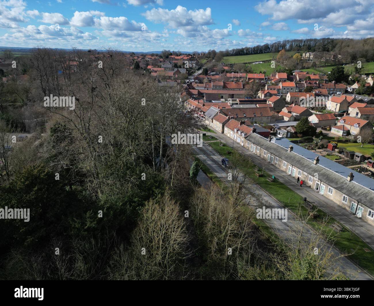 aerial view of Thornton le Dale, North York Moors National Park. North ...