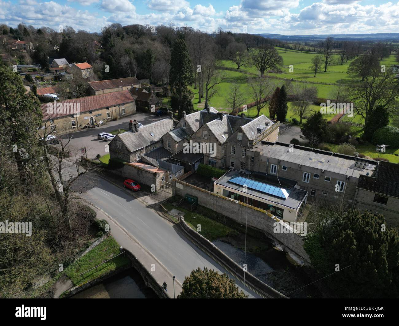 aerial view of Thornton le Dale, North York Moors National Park. North ...
