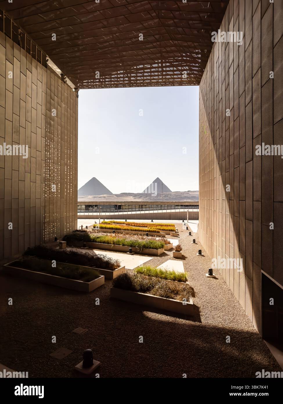 View over the Giza Plateau from The Grand Egyptian Museum in Giza ...