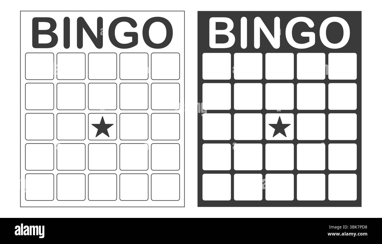Bingo card template blank with star, luck lotto board game. Bingo ...