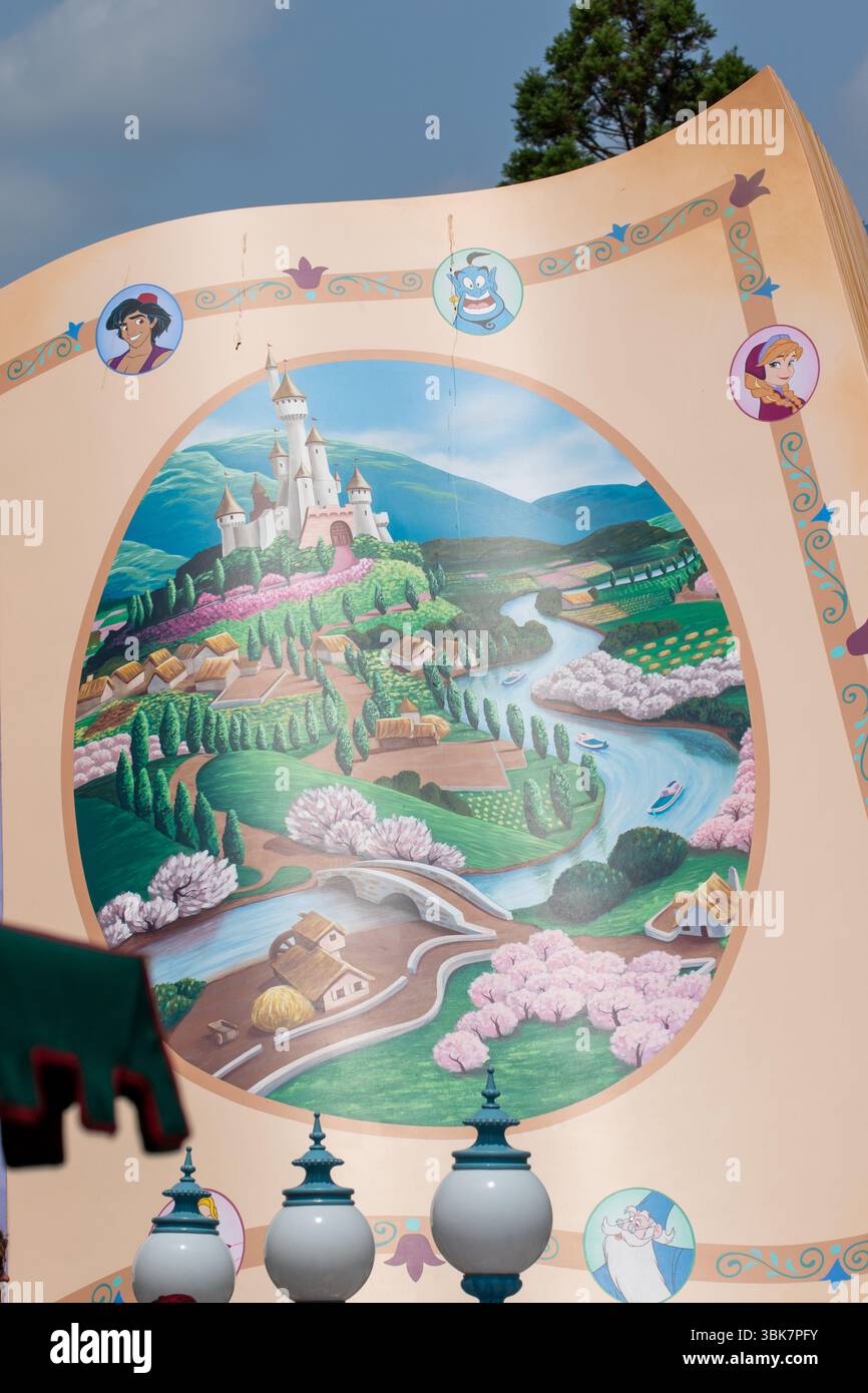 Image of a painted storybook with a landscape scene including a castle ...