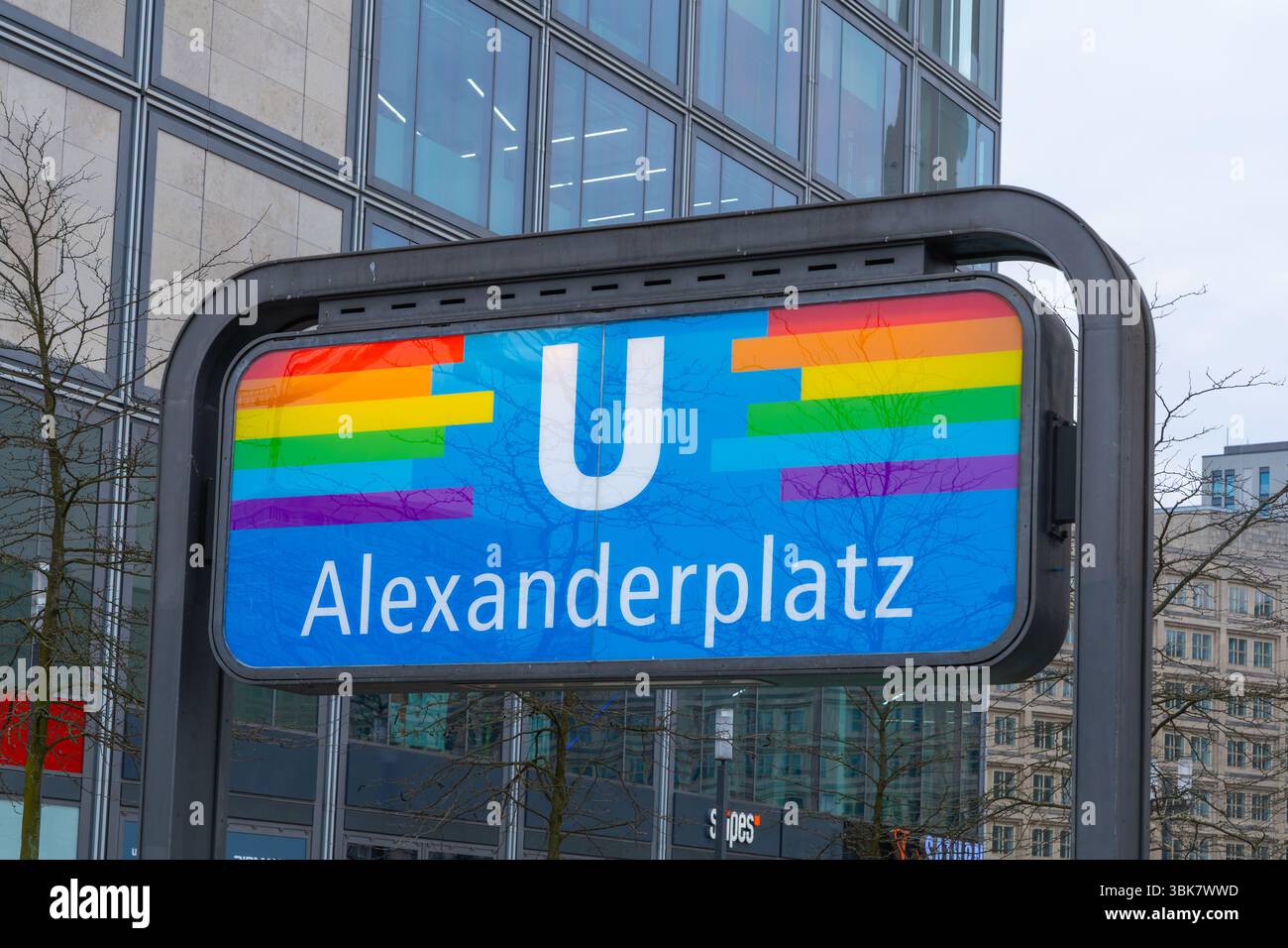 A sign for the Alexanderplatz U-Bahn station in Berlin, adorned with ...
